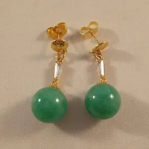 Jewelry | 18k Yellow Gold Filled Green Jade Ball Stone Diamond Zircon ...